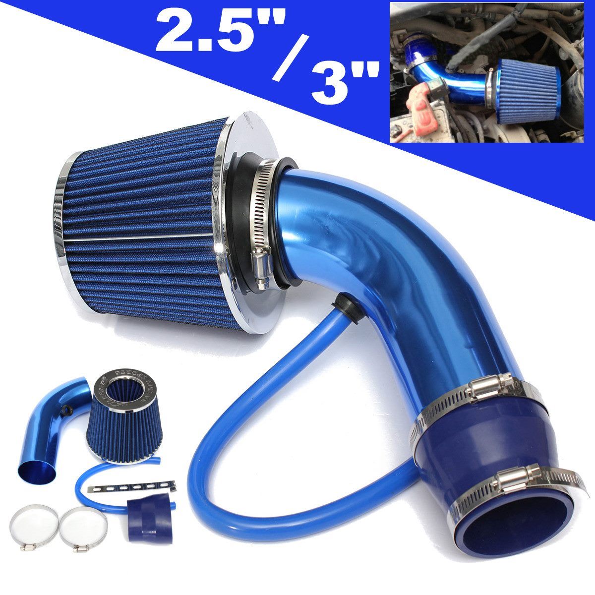 Universal Car Cold Air Intake Filter Alumimum Induction Kit Pipe Hose ...